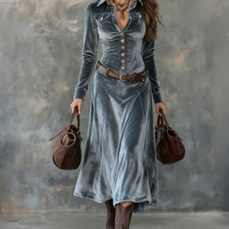 ⏳Time-Limited Special⏰Women's Long Sleeve Velvet Maxi Dress – obtenirie